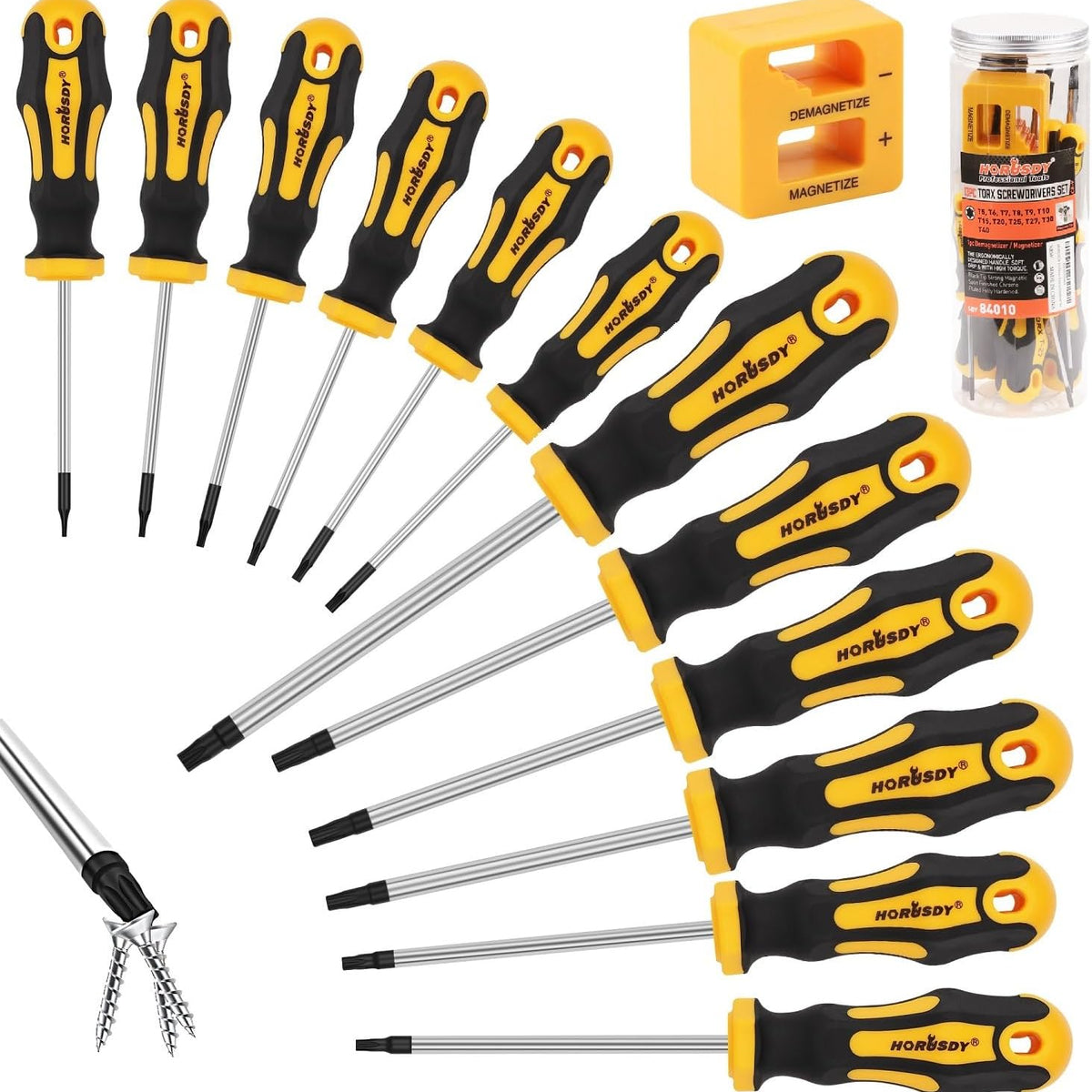 HORUSDY 13PCS Magnetic Torx Screwdriver Set T5–T40 with Magnetizer ...