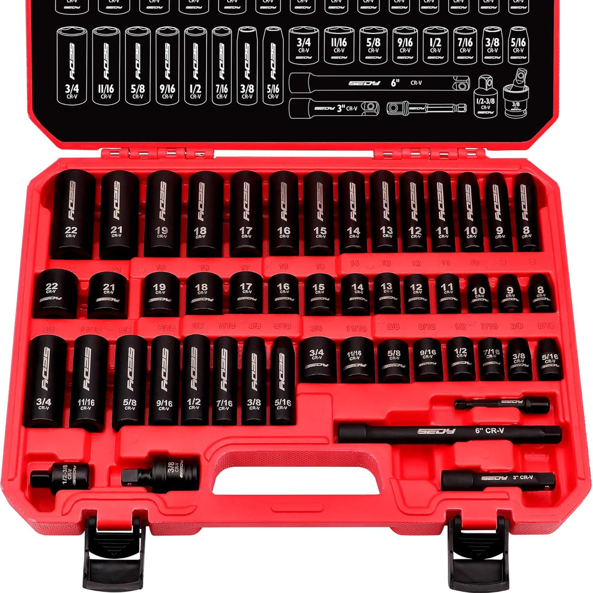 SEDY 49PC 3/8" Drive Impact Socket Set SAE Metric with Case – SEDY ...