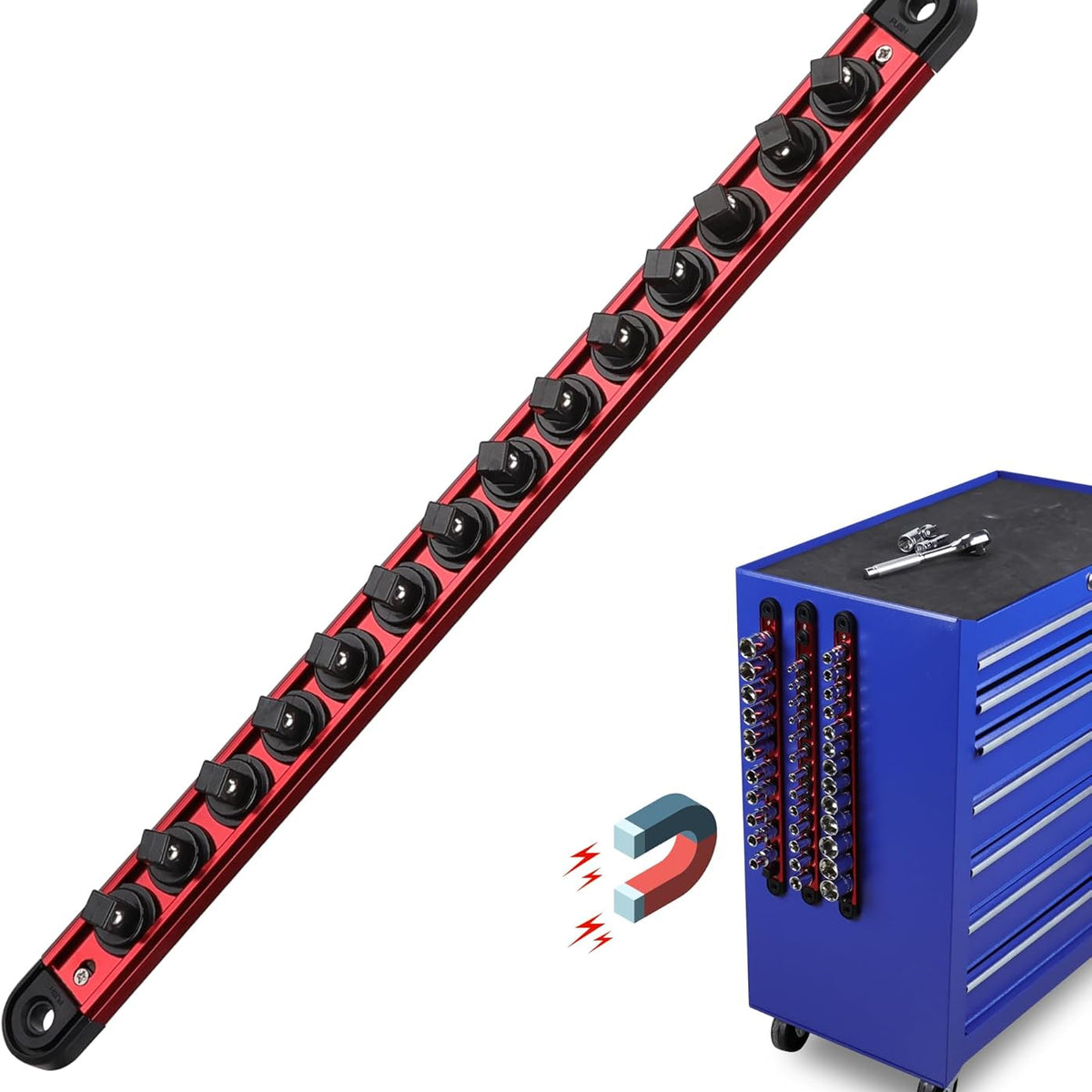 SEDY Magnetic Socket Organizer for 3/8" Drive – 14-Slot Storage Rail ...