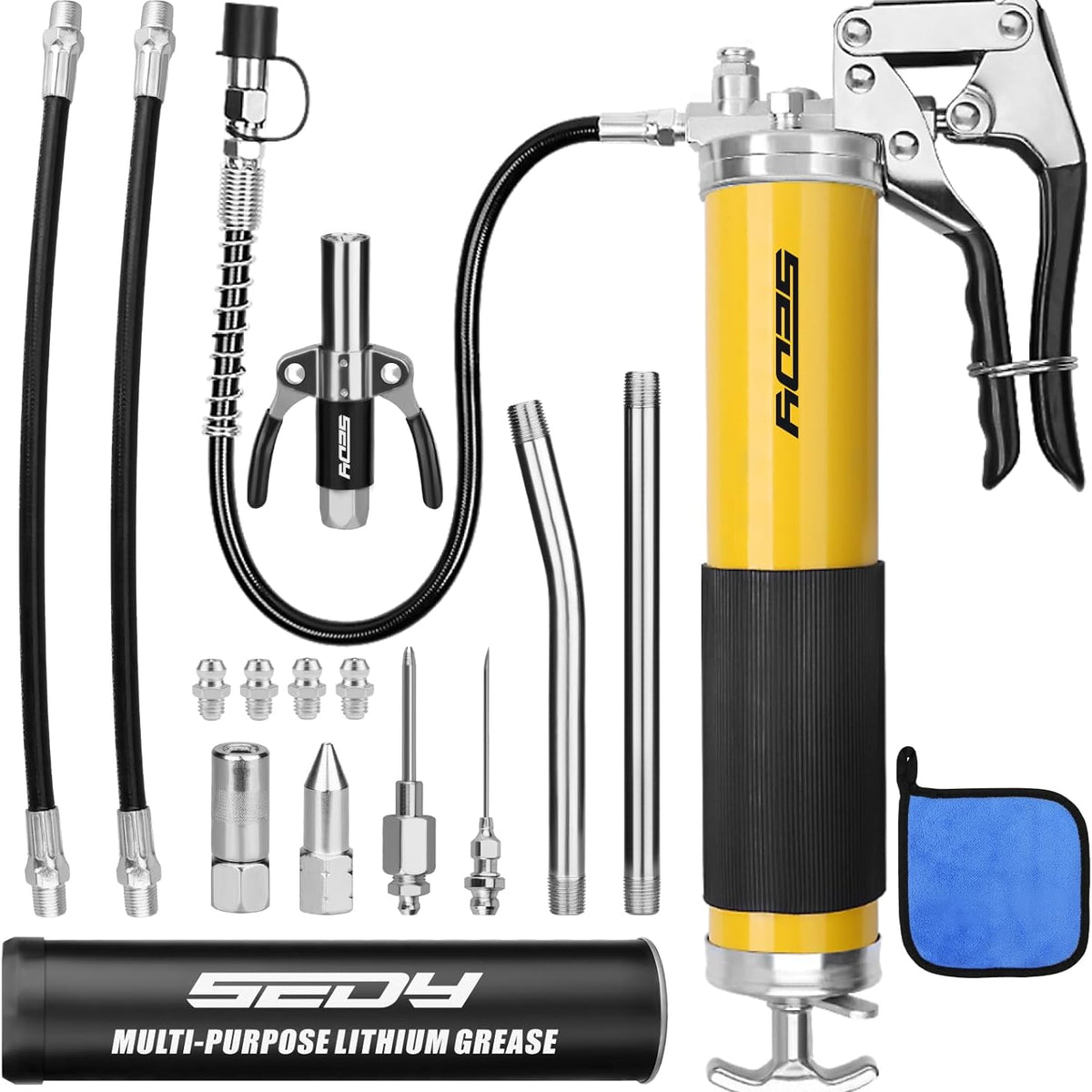 SEDY 17-Piece Heavy Duty Pistol Grip Grease Gun Kit, 8000 PSI ...
