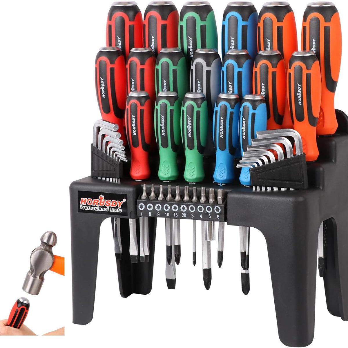 HORUSDY 44PCS Hammer-Thru Screwdriver & Hex Key Set with Rack – SEDY ...